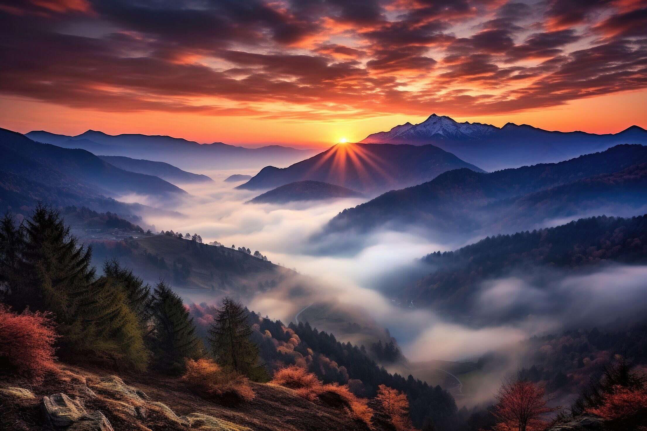 Amazing Sunset Mountain Scenery with Inversion Free Stock Photo | picjumbo