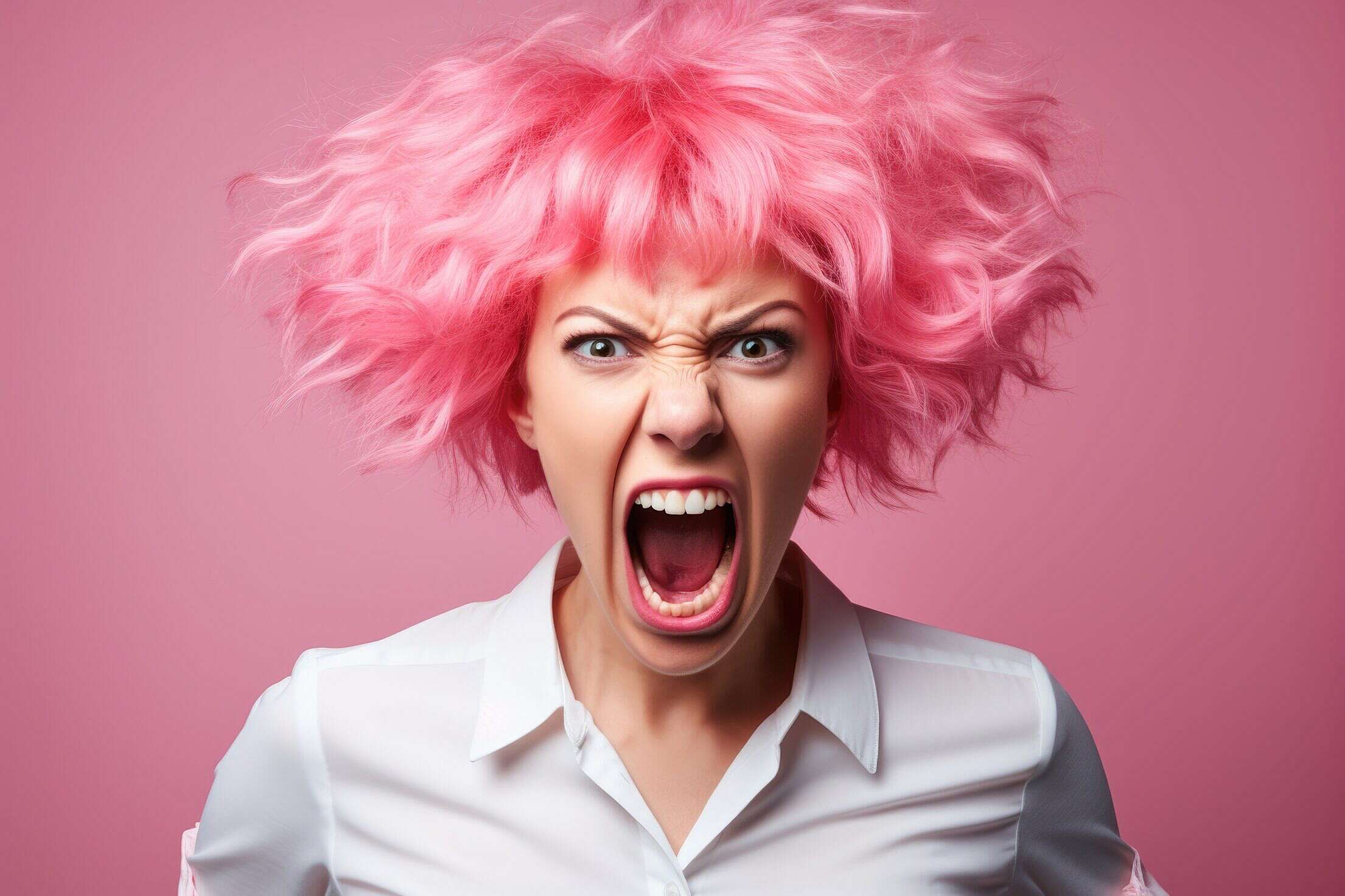 Angry Woman with Pink Hair Screaming Free Stock Photo | picjumbo