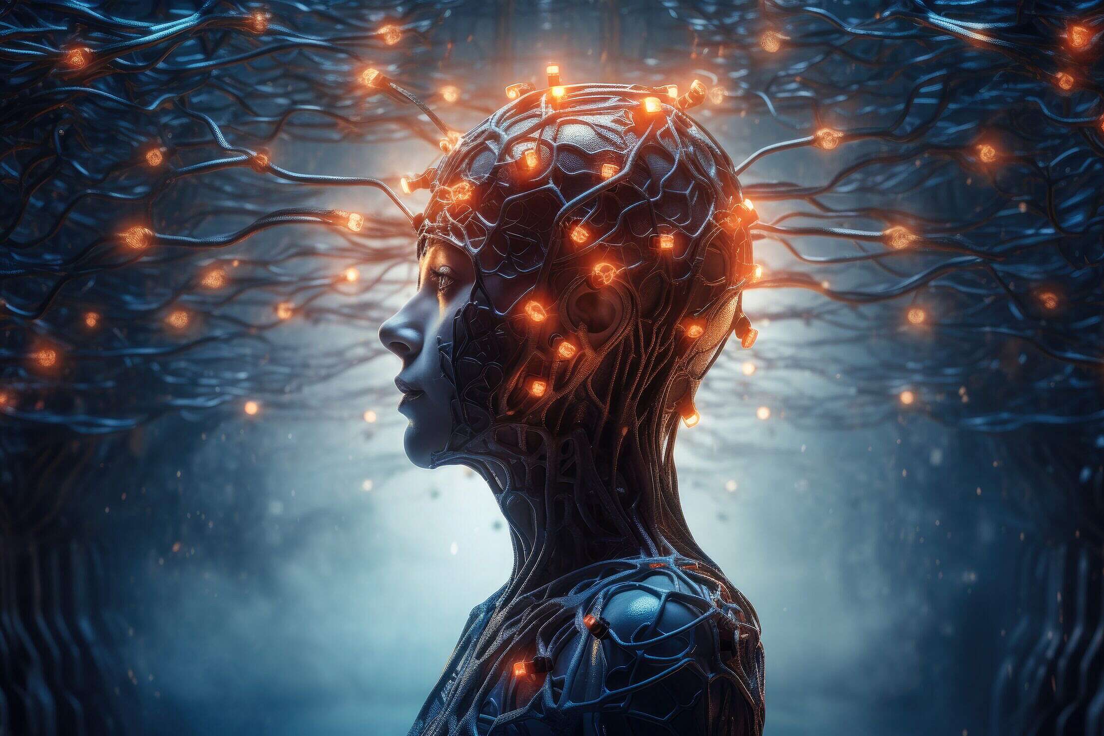Artificial Intelligence Brain Connected with Thoughts and Data Free Stock Photo | picjumbo