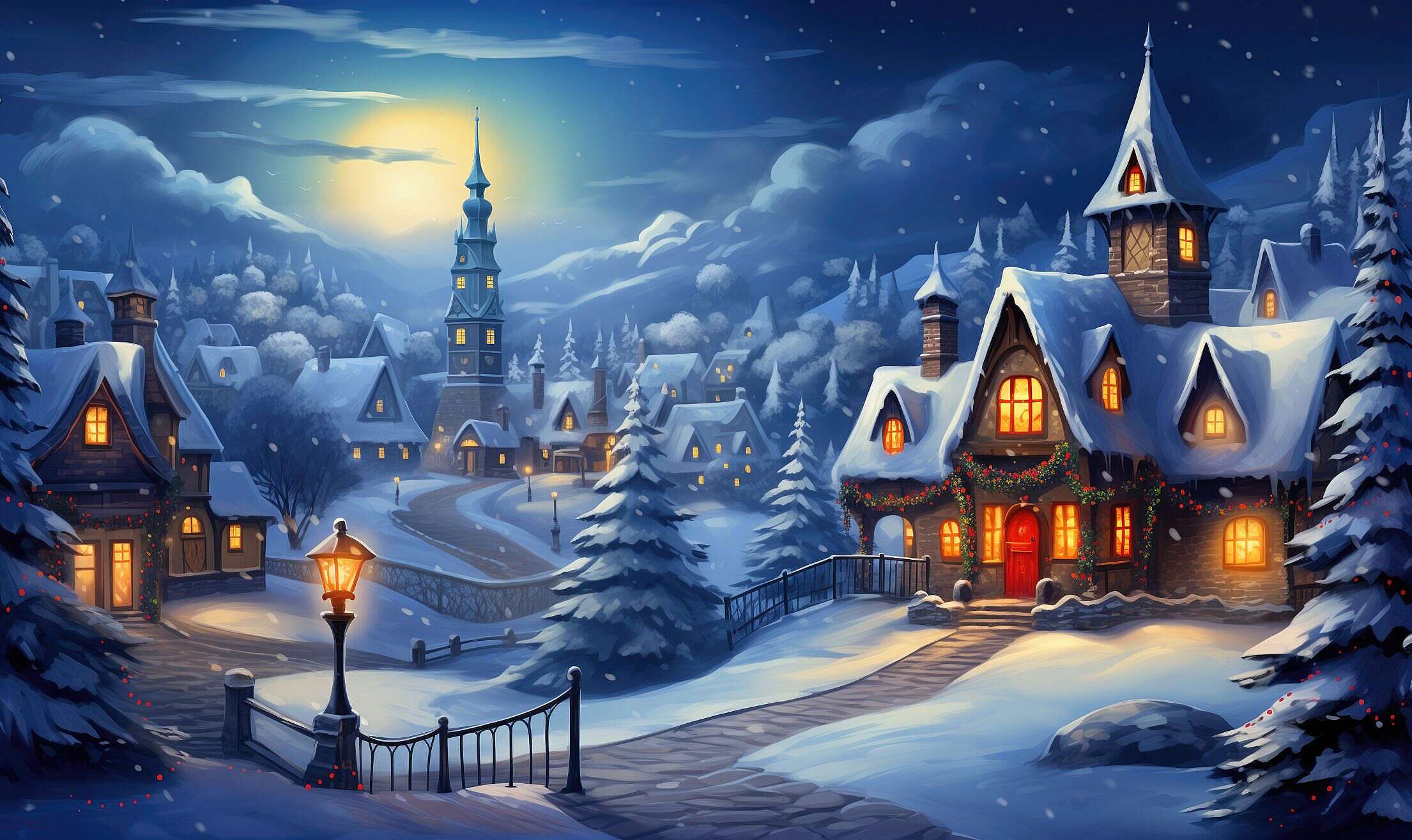 Cartoon Fairytale Christmas Village Scenery Free Stock Photo | picjumbo