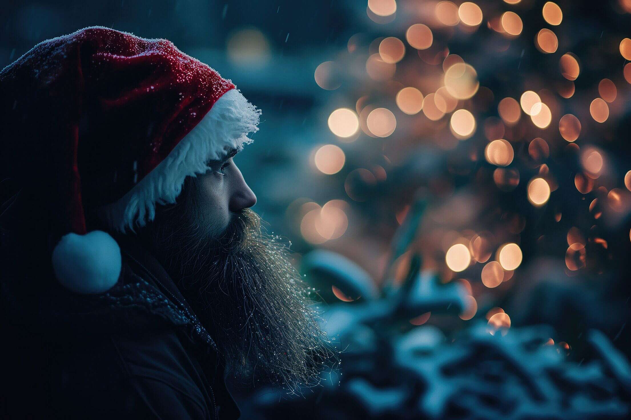 Christmas Melancholy Sad Man in Santa Hat Free Stock Photo | picjumbo