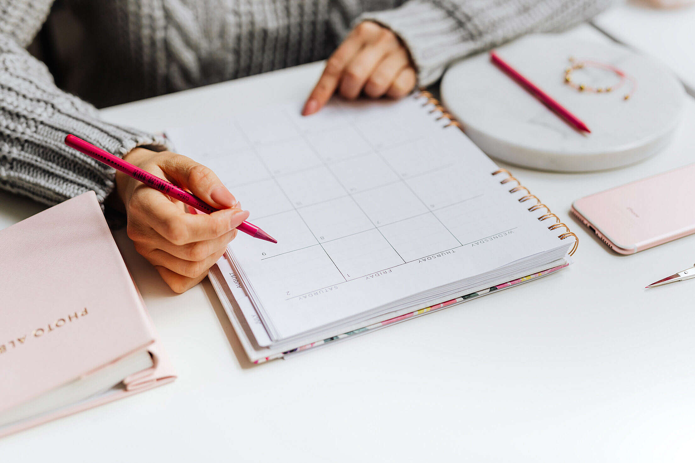 Creative Woman Planning Her Week in Calendar Feminine Style Free Stock ...