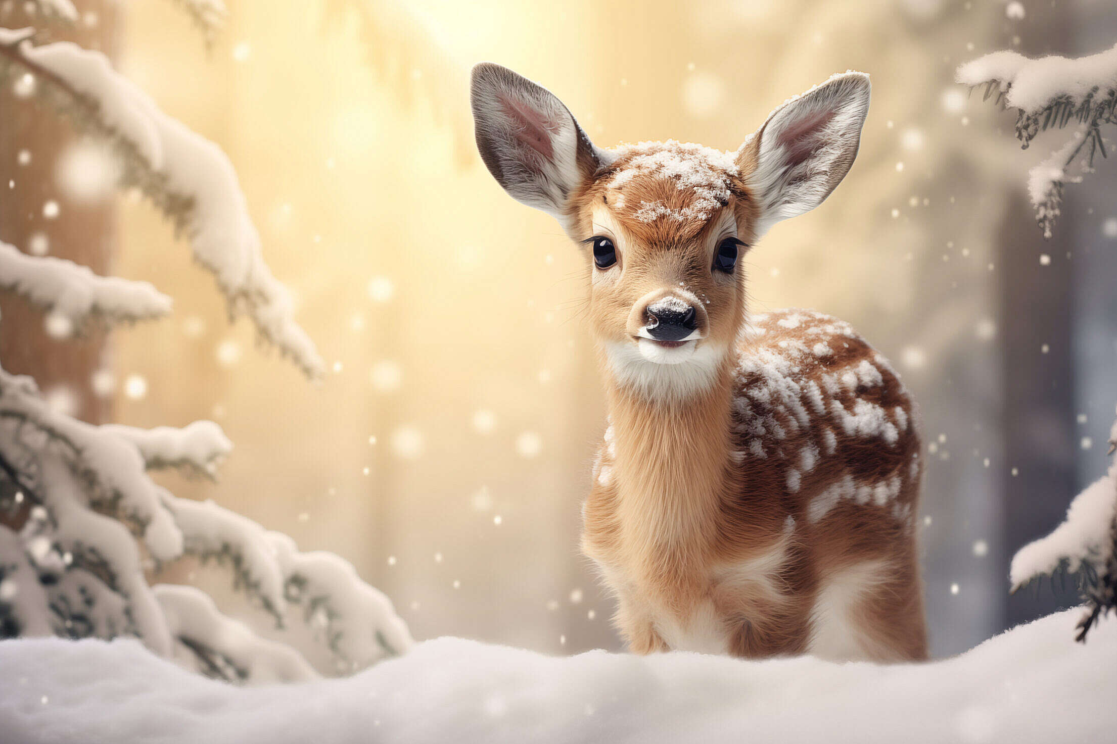 Cute Fawn Portrait in Snowy Forest Free Stock Photo | picjumbo