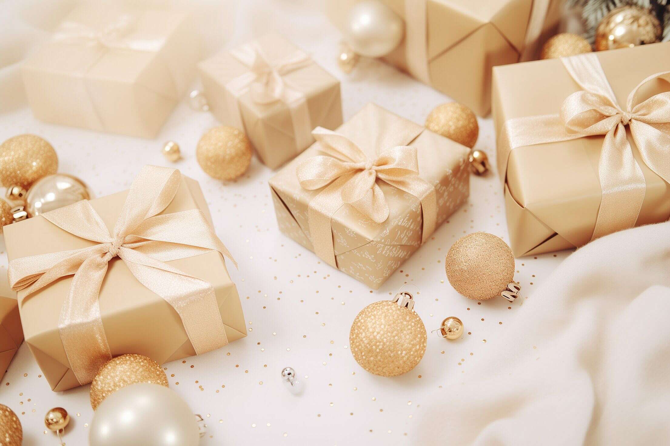 Elegant Golden Christmas Presents Free Stock Photo | picjumbo
