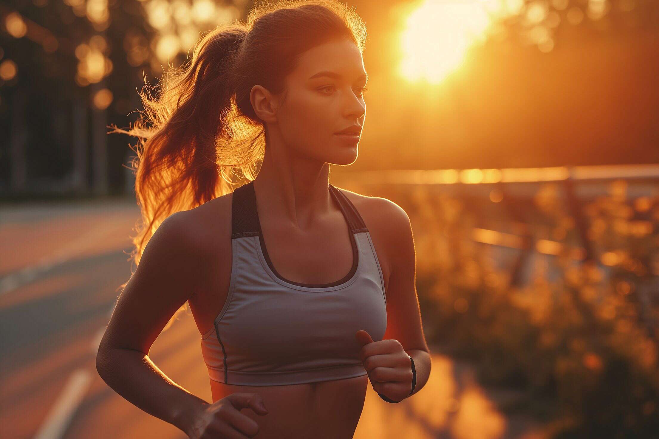Fit Woman Running in the Morning Sun Free Stock Photo | picjumbo