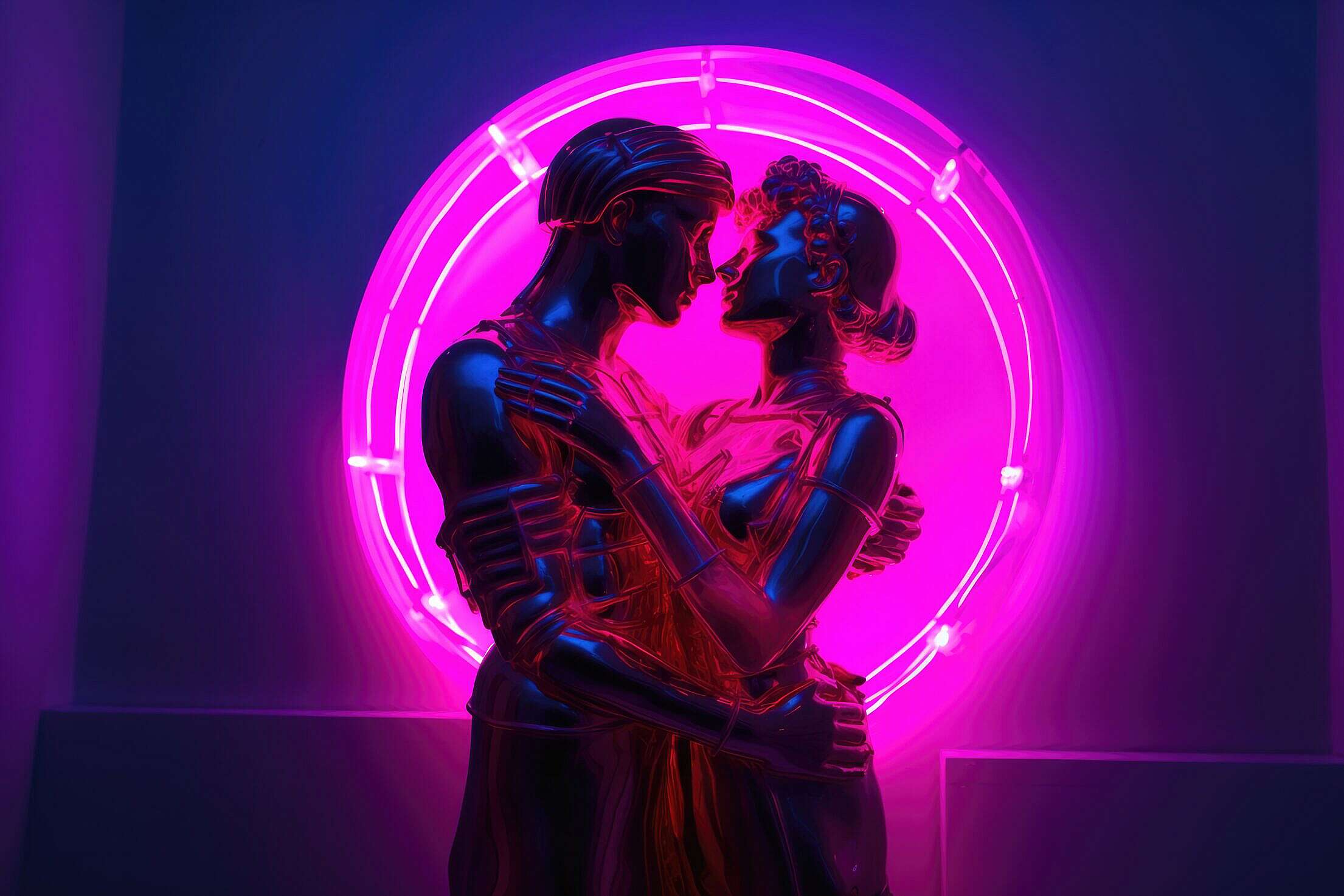 Greek Statues Under Modern Neon Light Free Stock Photo | picjumbo
