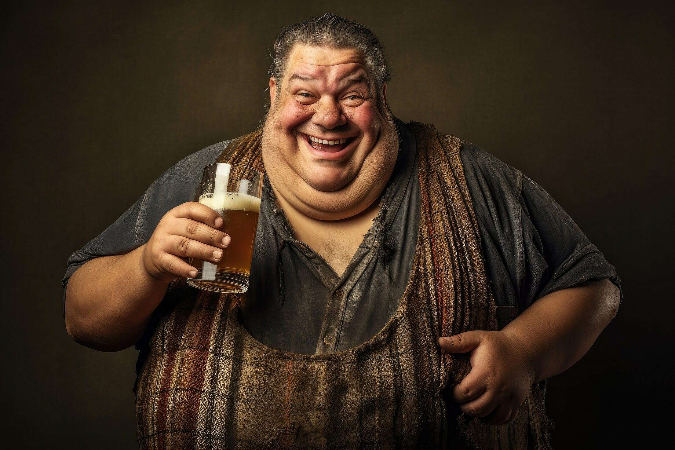 Happy Fat Man Brewer with Big Belly Drinking Beer Free Stock Photo ...