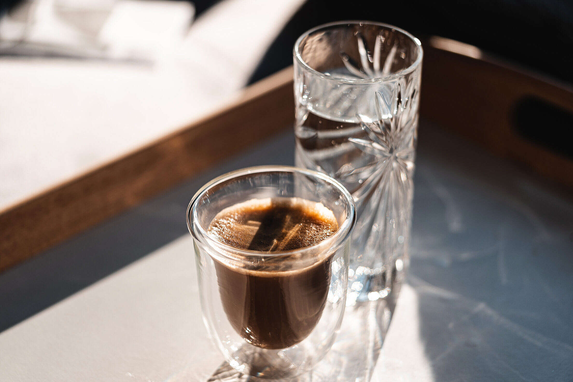Homemade Lungo Coffee with a Glass of Water Free Stock Photo | picjumbo