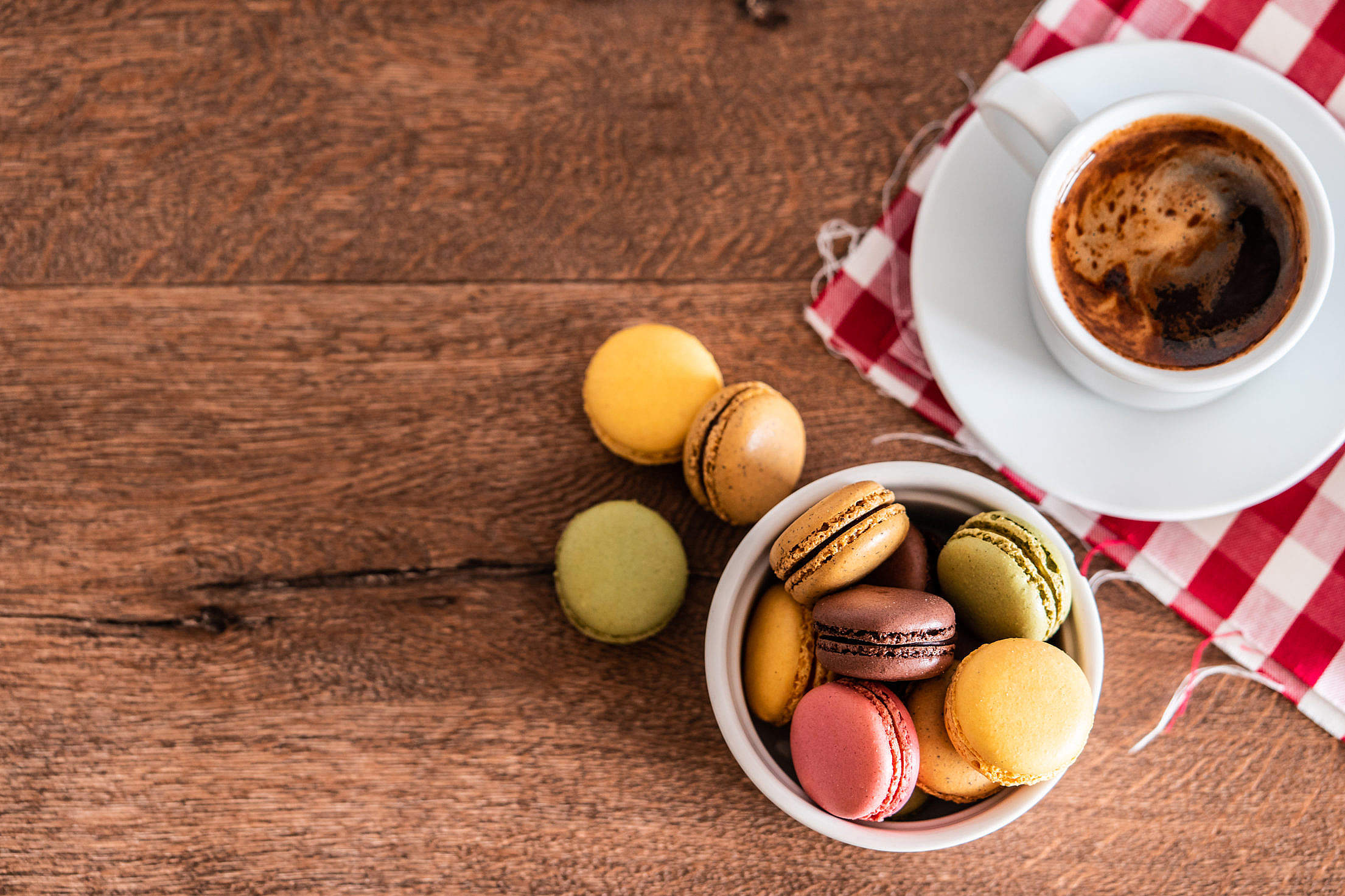 Homemade Macarons with a Cup of Coffee Free Stock Photo | picjumbo