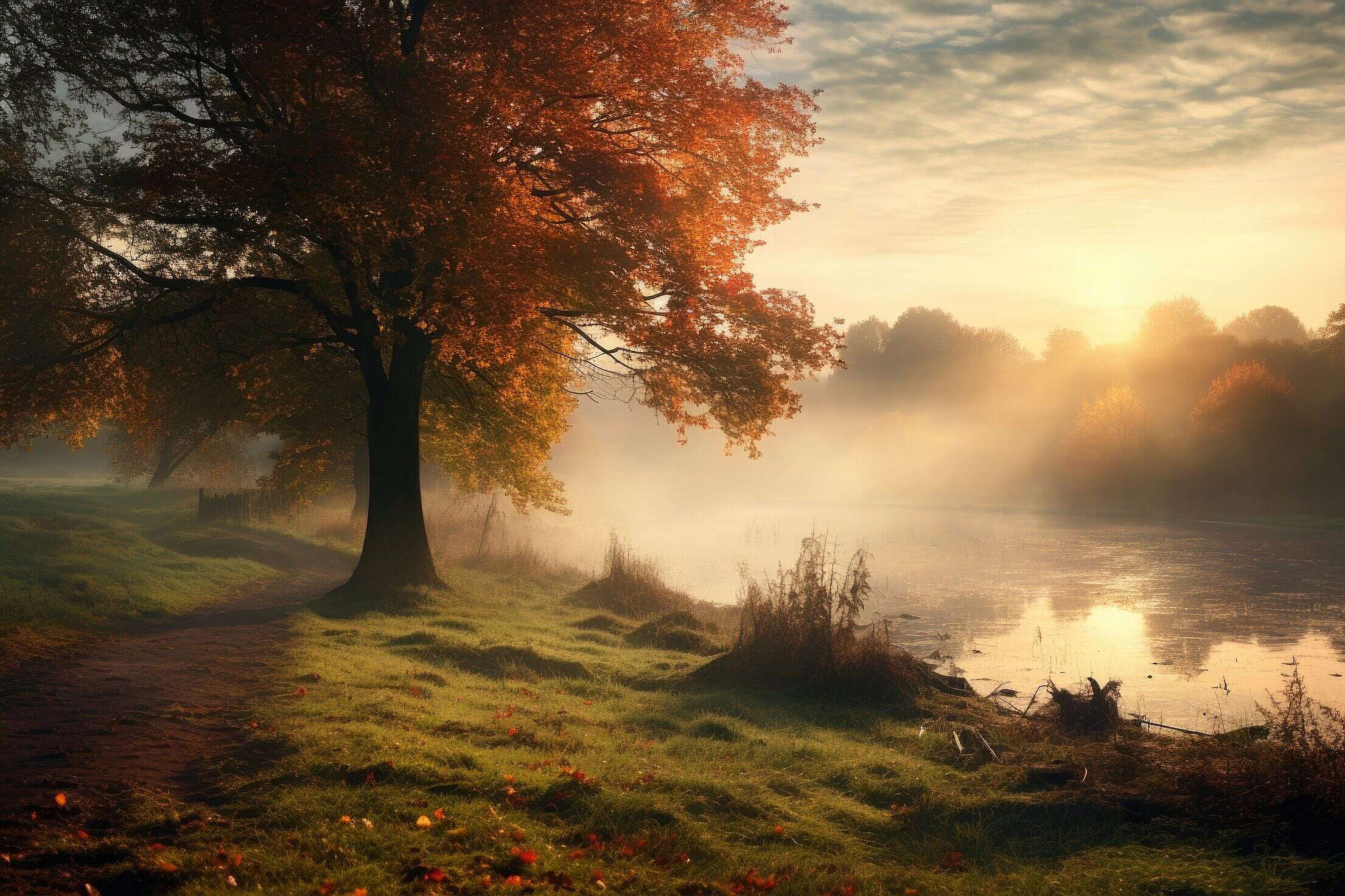 Morning Foggy Nature River Scenery in Autumn Free Stock Photo | picjumbo