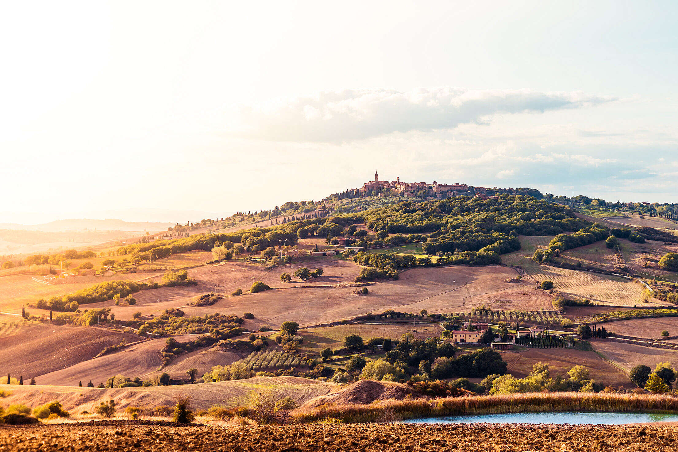 Sunset Over the Pienza Town in Tuscany (Val d'Orcia), Italy Free Stock ...