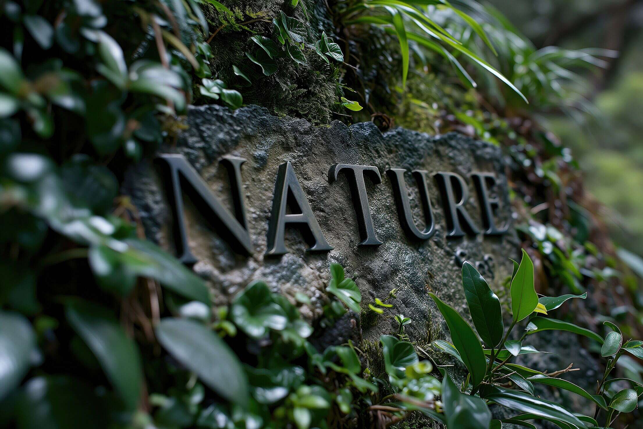 Text NATURE Metal Letters on a Rock in Green Forest Free Stock Photo ...