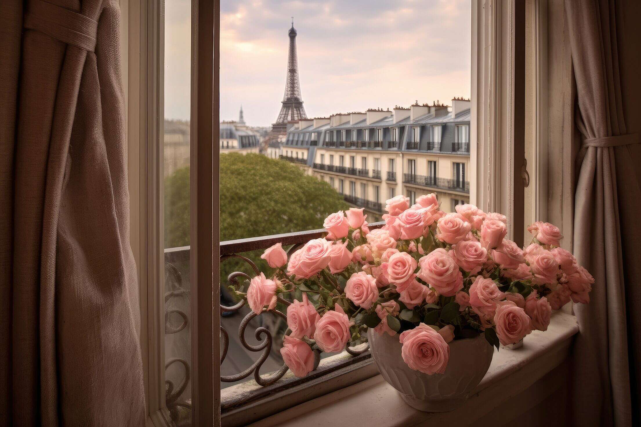 Pink Roses in Paris Window Free Stock Photo | picjumbo
