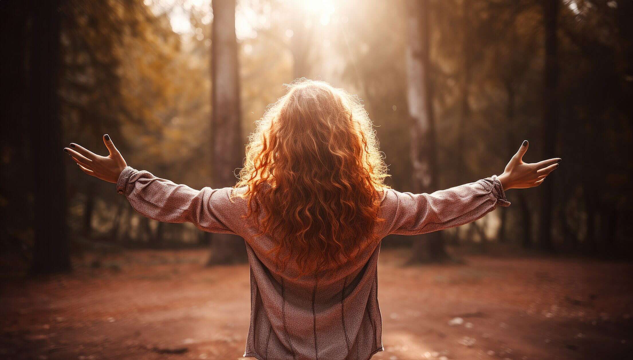 Woman Welcoming New Day with Open Arms in Nature Free Stock Photo ...
