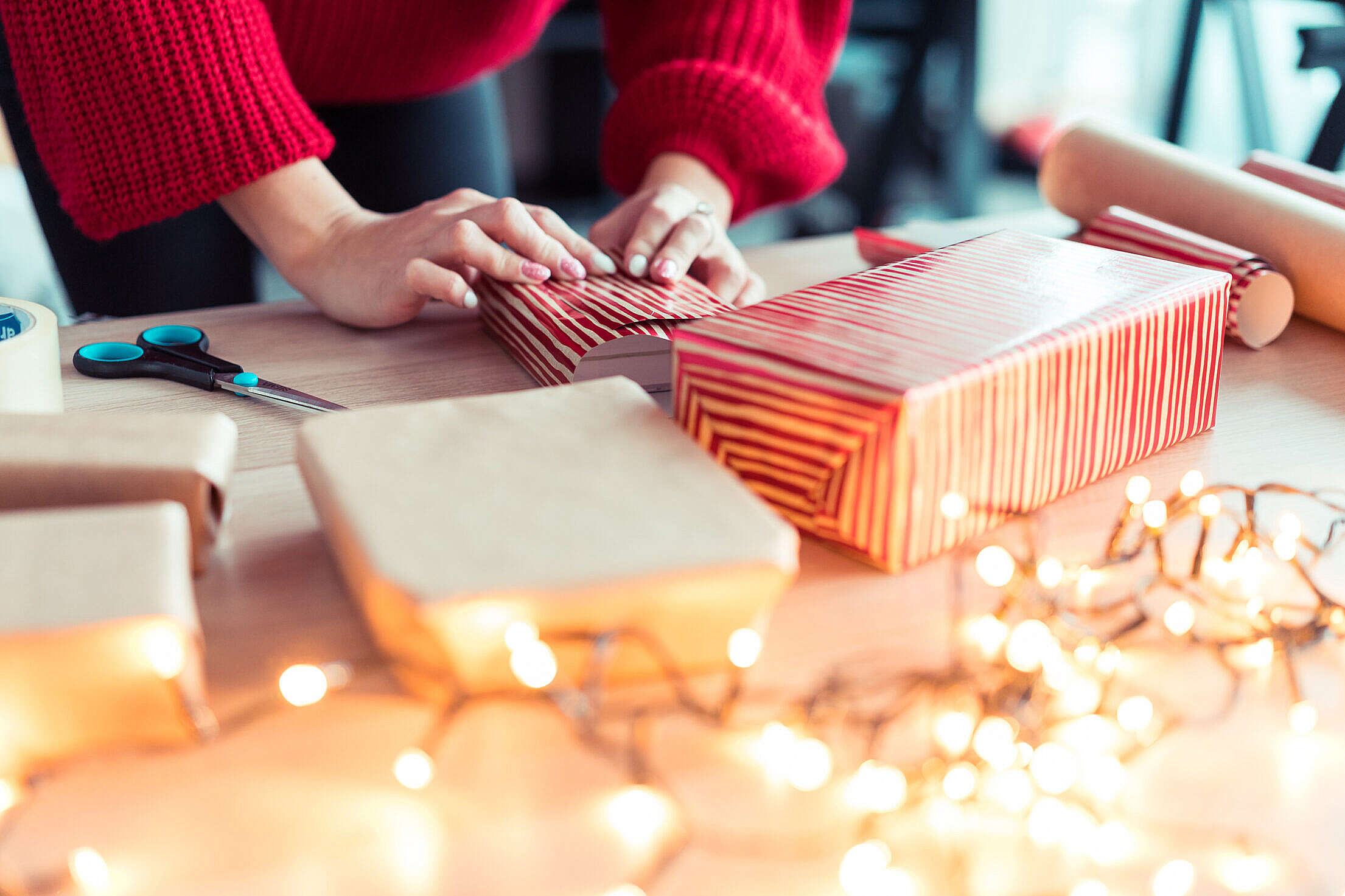 Woman Wrapping Christmas Gifts Free Stock Photo | picjumbo
