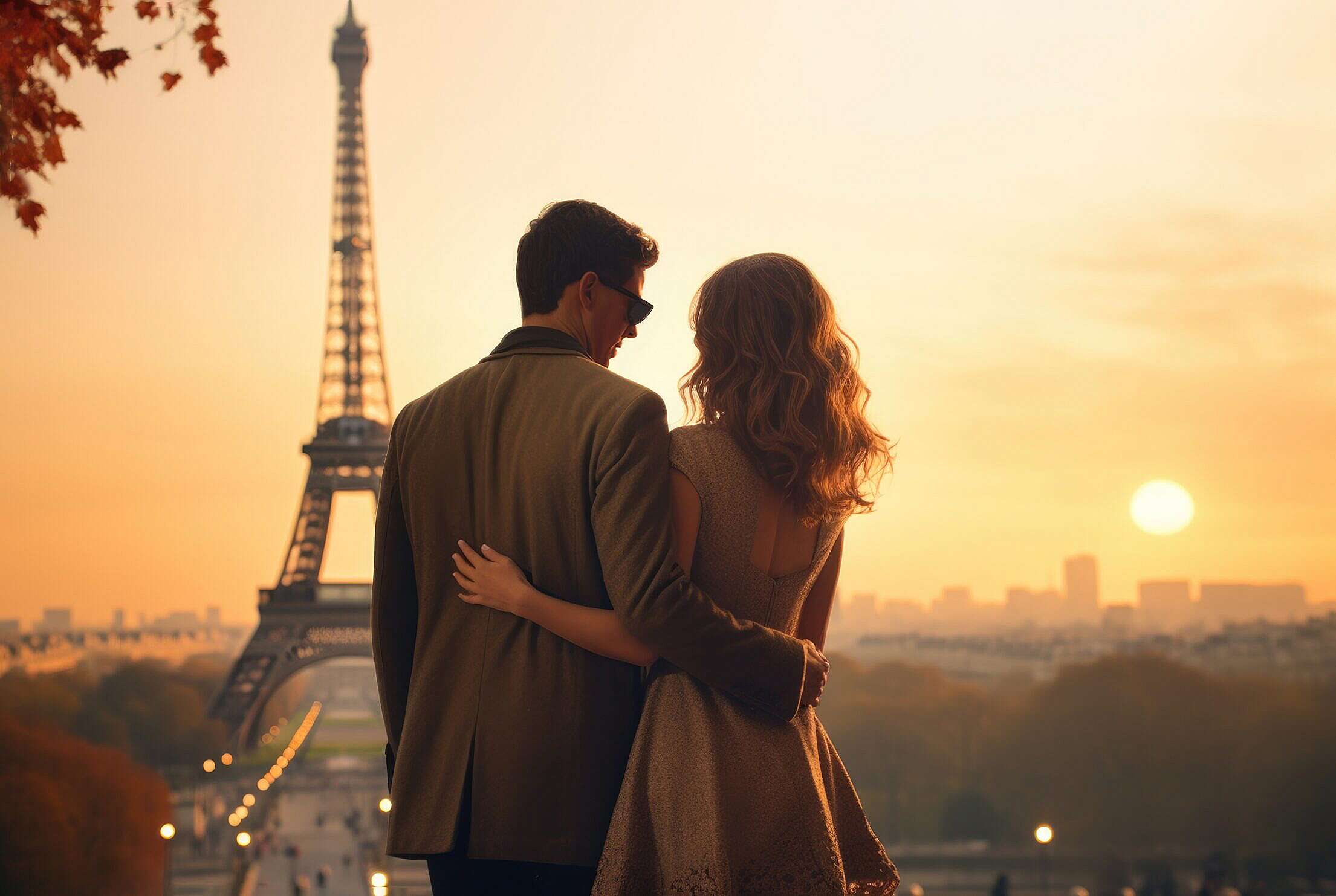 Young Couple in Paris Looking at Eiffel Tower Free Stock Photo | picjumbo